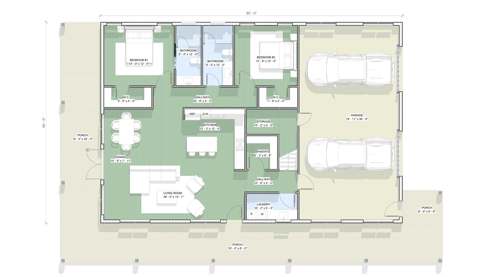 Texas Retreat Barndominium Floor Plan | 40x60 | Large Shop